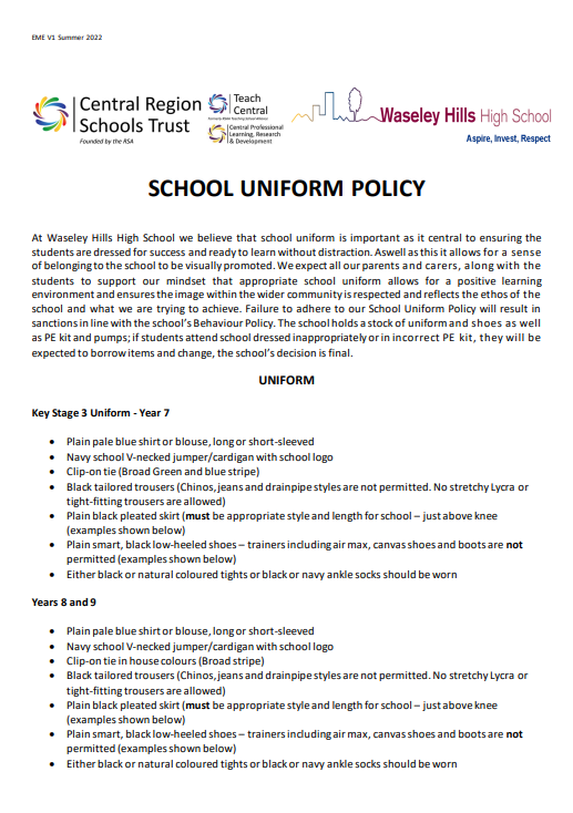 Waseley Hills High School - Uniform